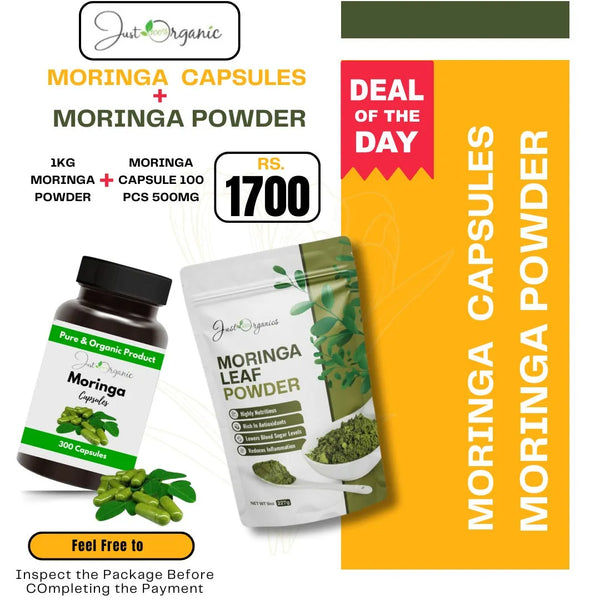 1kg Moringa powder + 100 moringa capsule 500mg deal – Just Organics ...